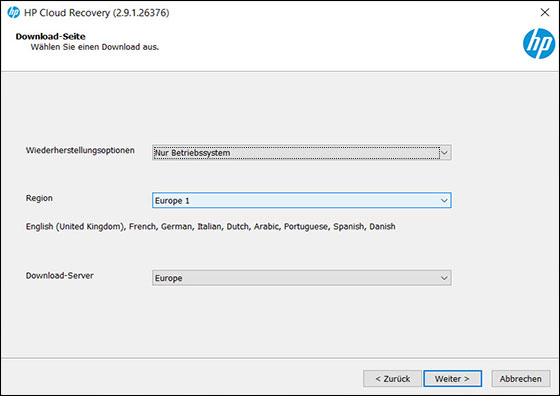 HP Business-PCs – Verwenden des HP Cloud Recovery Clients unter Windows ...
