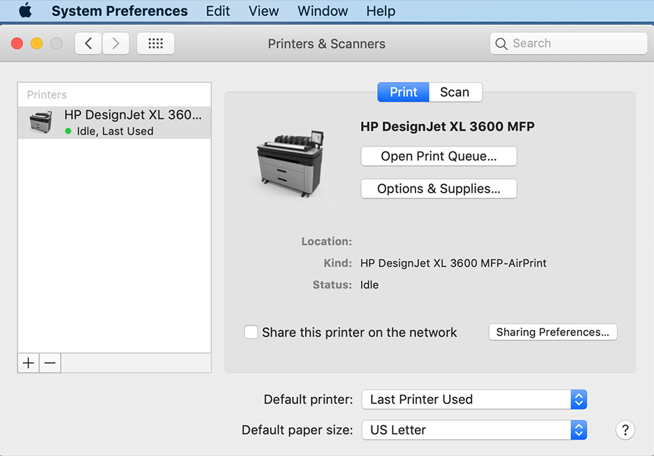 General Print Settings - HP DesignJet XL 3800 Multifunction Printer ...
