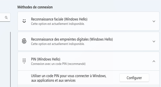 Ordinateurs HP — Configurer les options de connexion avec Windows Hello ...