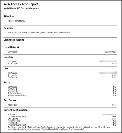 An example of the Web Access Test Report