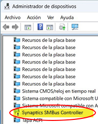 Signo de exclamación junto a Controladora de bus SM en el Administrador de dispositivos