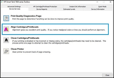 Clicking Align Printheads or the Align Cartridge/Printheads buttons