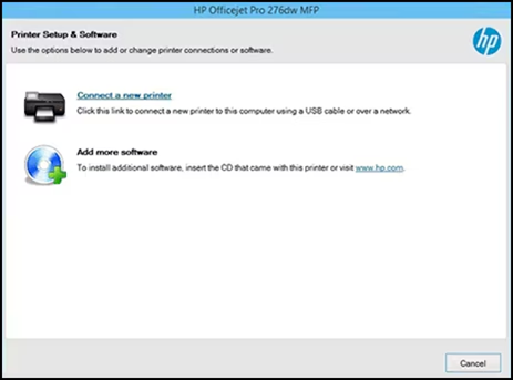 HP-skrivere – HP Printer Assistant ber om å koble til en ny skriver ...