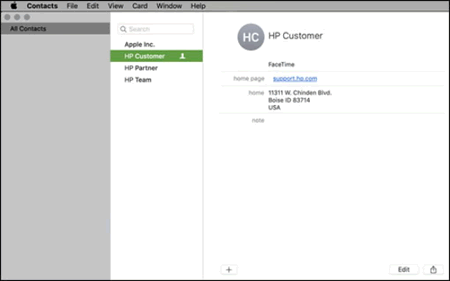 Address in Contacts app for Mac