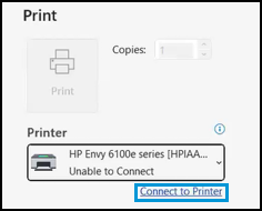 Skriverne HP DeskJet, ENVY 6100, 6500 - Meldingen "Koble til skriveren ...