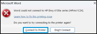 Skriverne HP DeskJet, ENVY 6100, 6500 - Meldingen "Koble til skriveren ...