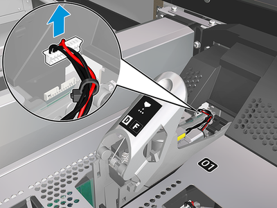 Push the mechanism to the side and insert the green part in the middle:
