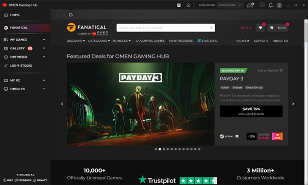 Fanatical tab in OMEN Gaming Hub