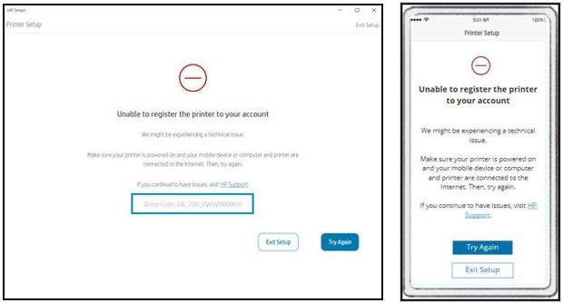 HP Smart app errors during setup and account registration | HP® Support