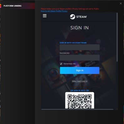 Steam login screen