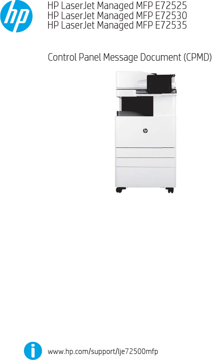 HP LaserJet Managed MFP E72525, E72530, E72535 - Control Panel Message ...