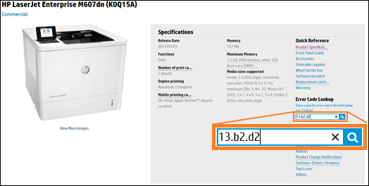 HP LaserJet Enterprise, Managed MFP M725 - Control Panel Message ...
