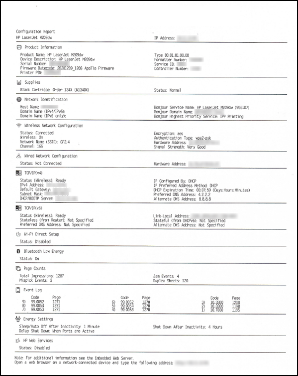 HP LaserJet M207-M212 printers - Printing reports and self-test pages ...