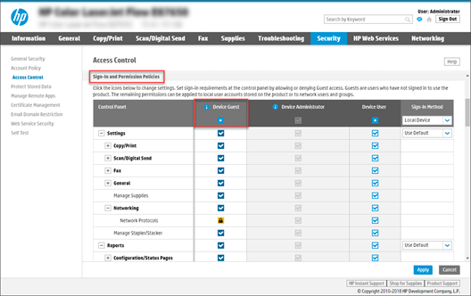 HP LaserJet Enterprise, HP PageWide Enterprise - Configure Access Control settings for walk-up ...