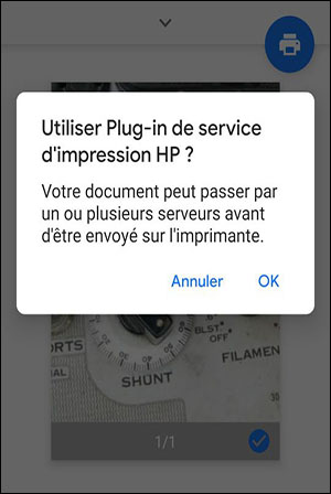 Message du plugin HP Print Service