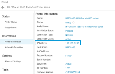 Ermitteln der IP-Adresse eines HP Druckers | HP® Kundensupport
