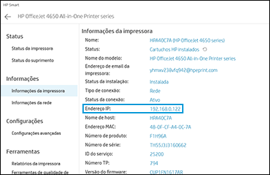 Localize o endereço IP de uma impressora HP | Suporte ao cliente HP®