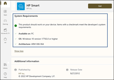 No se puede descargar e instalar la aplicación HP Smart printer ...