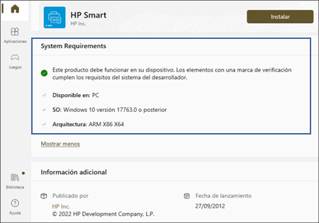 No se puede descargar e instalar la aplicación HP Smart printer ...