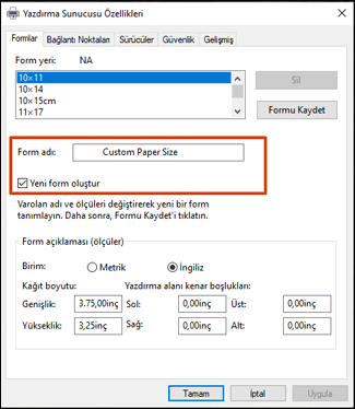 HP yazıcılar - Özel kağıt boyutları oluşturma | HP® Müşteri Desteği