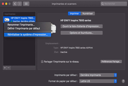 Réinitialisation du système d'impression (Mac) | Assistance clientèle HP®
