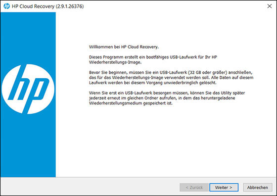HP Business-PCs – Verwenden des HP Cloud Recovery Clients unter Windows ...