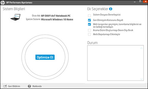HP Performance Tune-up Check ana ekranı