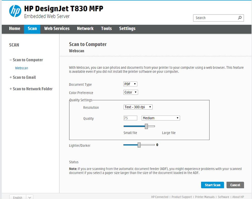 Scannig- HP DesignJet T830 MFP | HP® Support