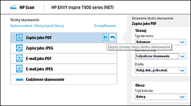 Skanuj z panelu sterowania drukarek HP ENVY Inspire, OfficeJet Pro ...