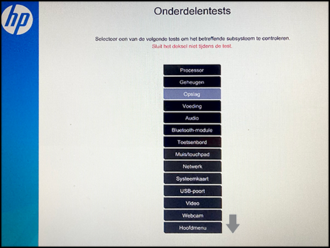 Menu Onderdelentests