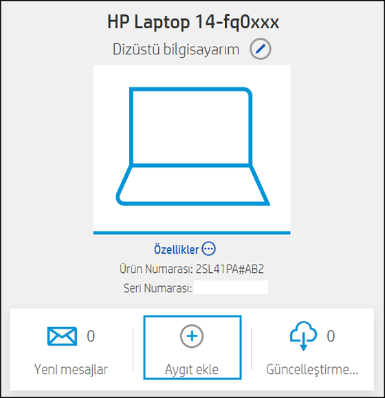 Cihaz ekle öğesi seçiliyor