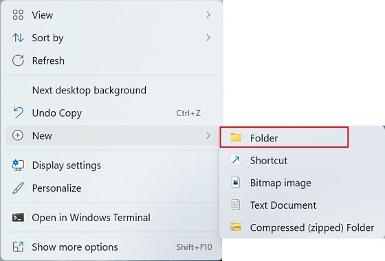 Create a new folder on the desktop