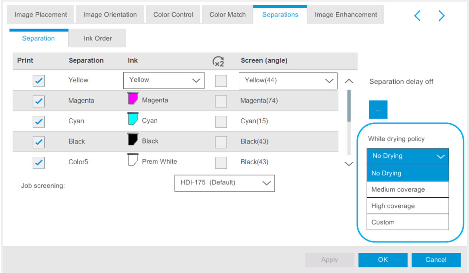 Setting the HP Indigo ElectroInk Premium White transfer method on the ...