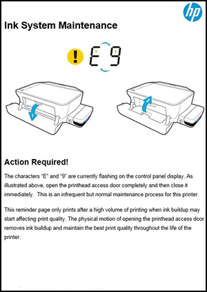 Drukarki HP Ink Tank 310, 410 – Błąd „E9” (Konserwacja systemu ...